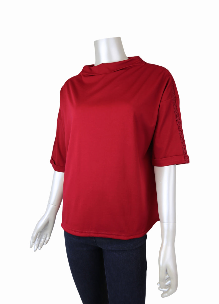 Larosela Short Sleeve Shoulder Lace Design Bottom Drawstring Shirt – Merric